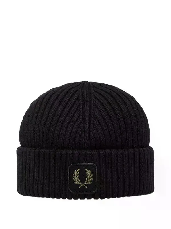 Fred Perry Ribbed Cotton Beanie Hat - Black