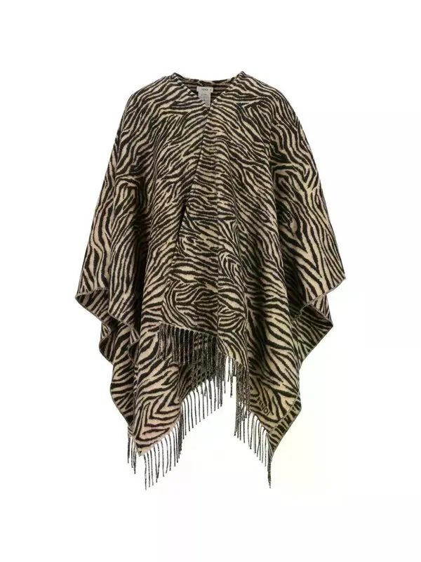 Fendi Wool Poncho With Tiger Animalier Print - Neutrals