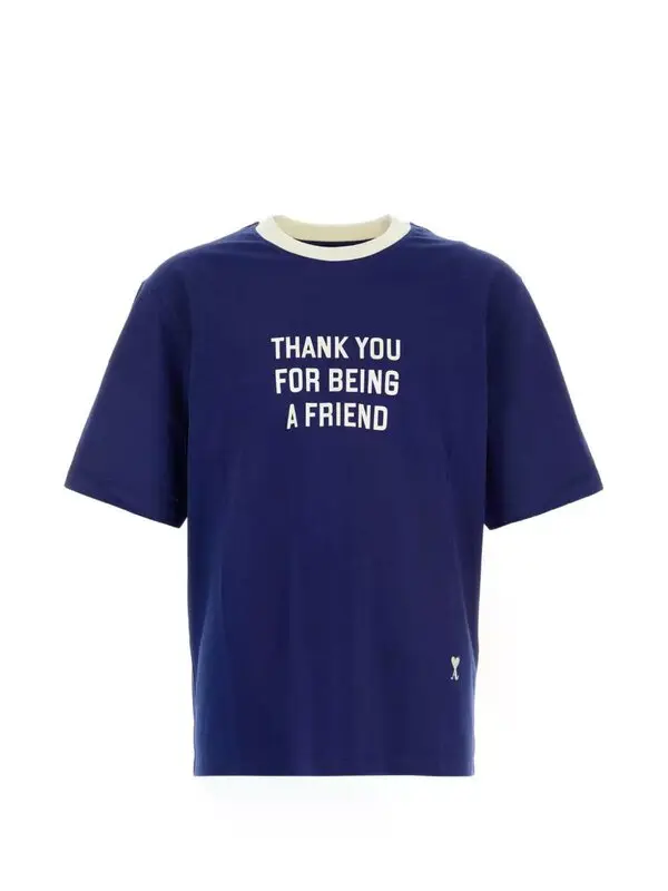 AMI Paris Printed Cotton Thank You For Being A Friend T-shirt - Blue