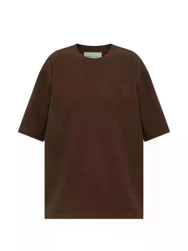 AMI Paris Cotton T-shirt With Embossed De Coeur - Brown