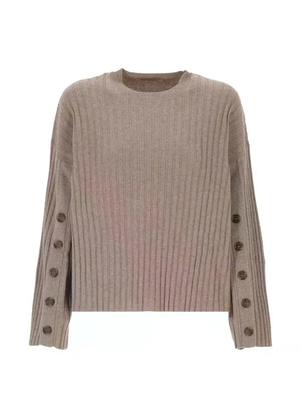 PUROTATTO Ribbed-knit Button-sleeve Sweater - Neutrals