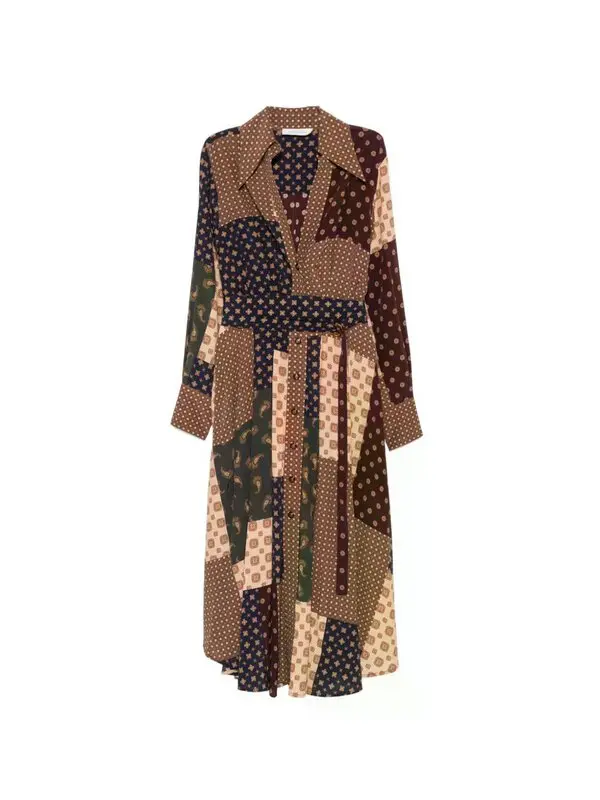 Zimmermann Tuck Geometric-patchwork Midi Dress - Brown