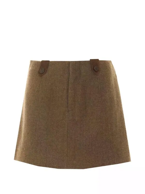 ELEH Herringbone-weave Button-detail Mini Skirt