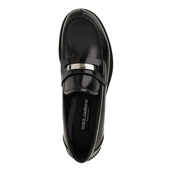 Dolce & Gabbana Logo Plate Leather Loafers