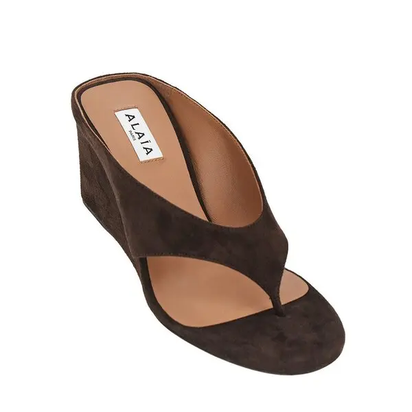 Alaïa Suede Leather 'cube' Thong Mules