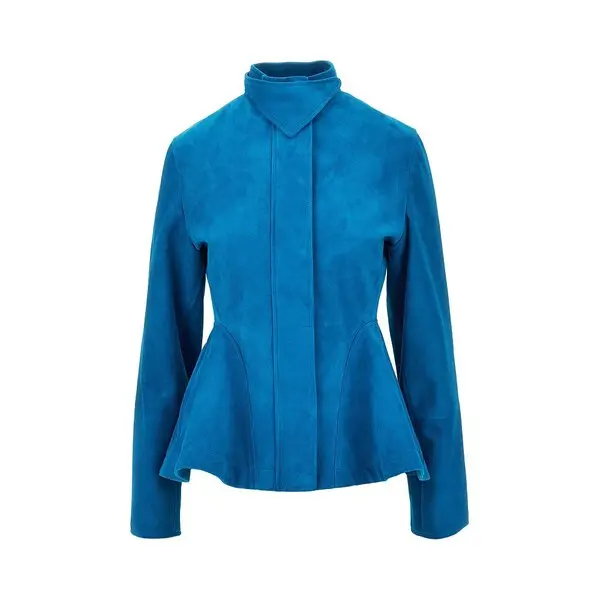 Alaïa Suede Leather Peplum Jacket - Blue