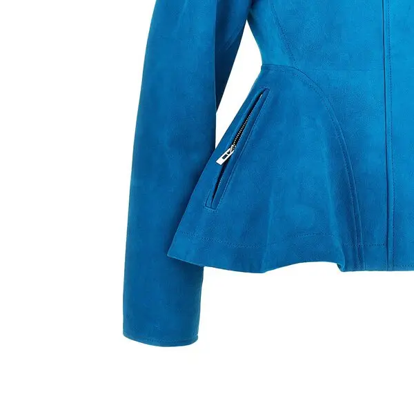 Alaïa Suede Leather Peplum Jacket - Blue