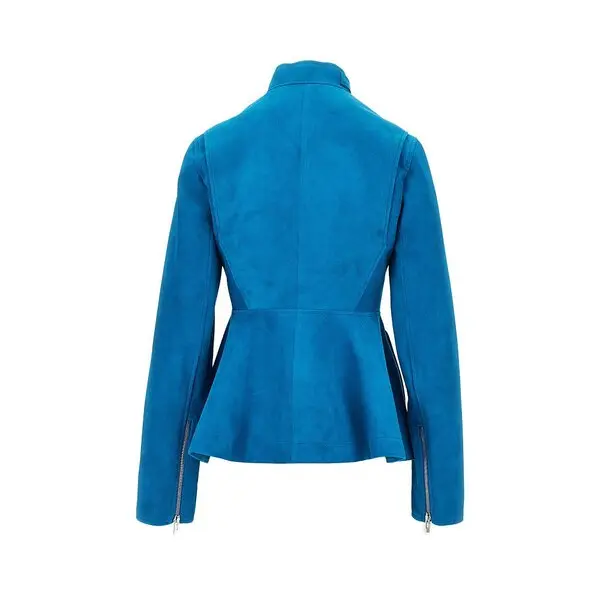 Alaïa Suede Leather Peplum Jacket - Blue