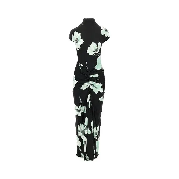 Alaïa Sakura Print Draped Long Dress