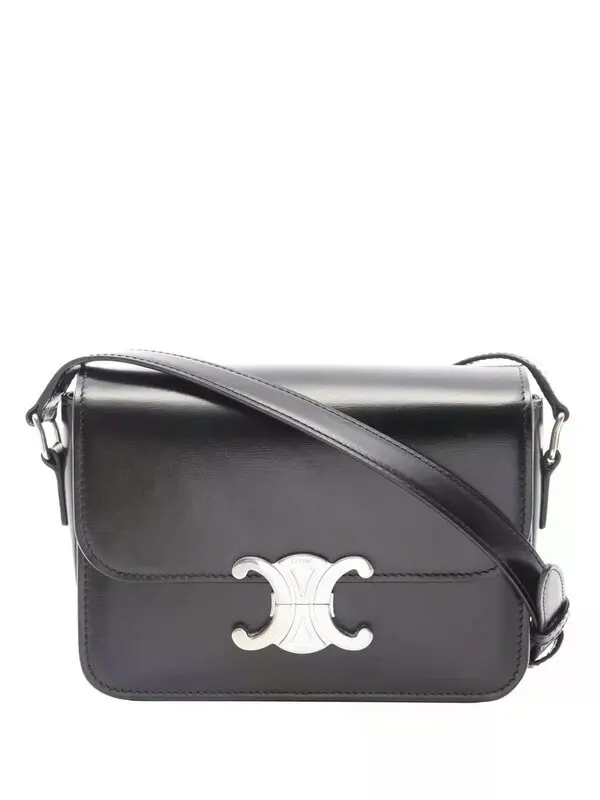 Celine 2000-2026 Teen Shiny Calfskin Triomphe Crossbody Bag - Black