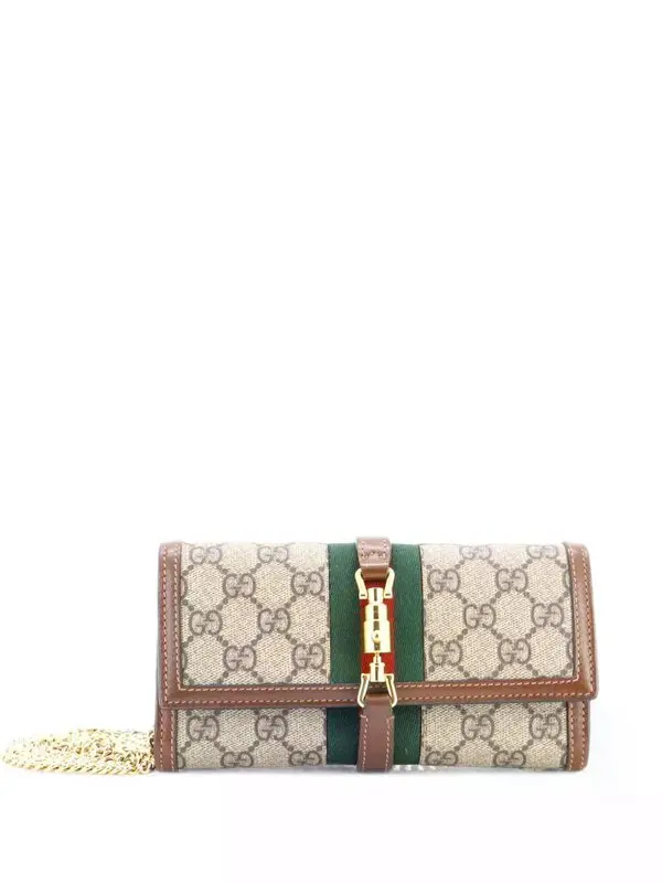 Gucci Jackie 1961 Continental Chain Wallet Gg Coated Canvas Shoulder Bag - Brown