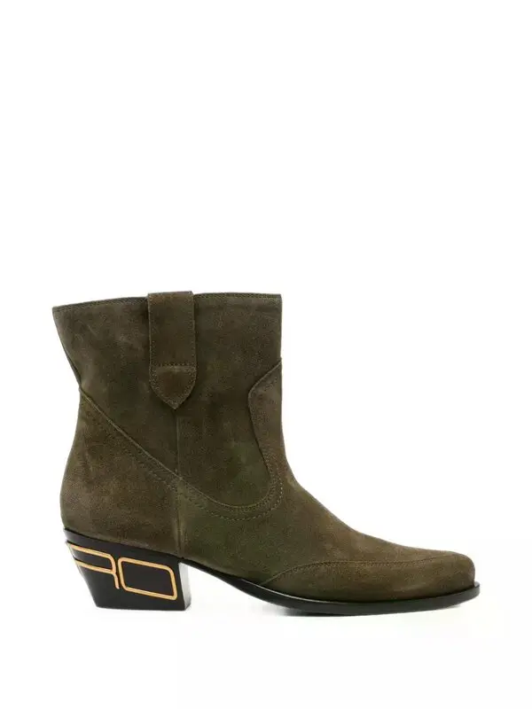 Etro Pointed-toe Logo-plaque Boots - Green
