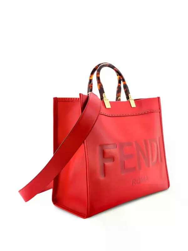 Fendi Sunshine Shopper Leather Medium Tote Bag - Red