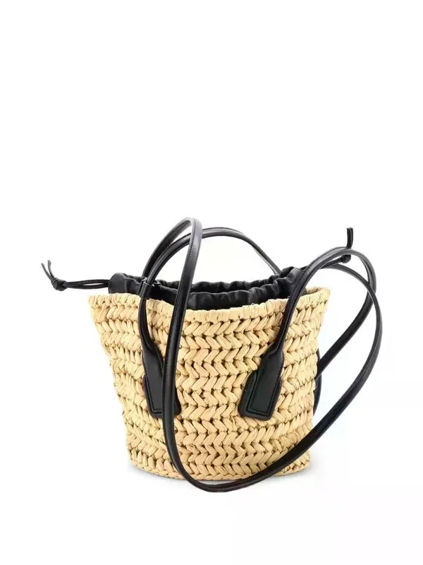 Bottega Veneta Small Arco Basket Bag Raffia With Leather Shoulder Bag - Black