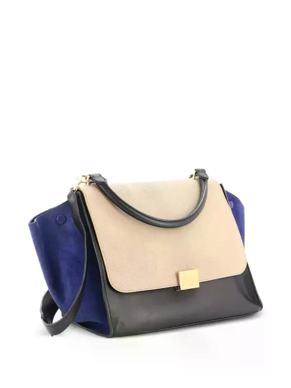 Celine Tricolor Trapeze Bag Leather Medium Satchel - Black