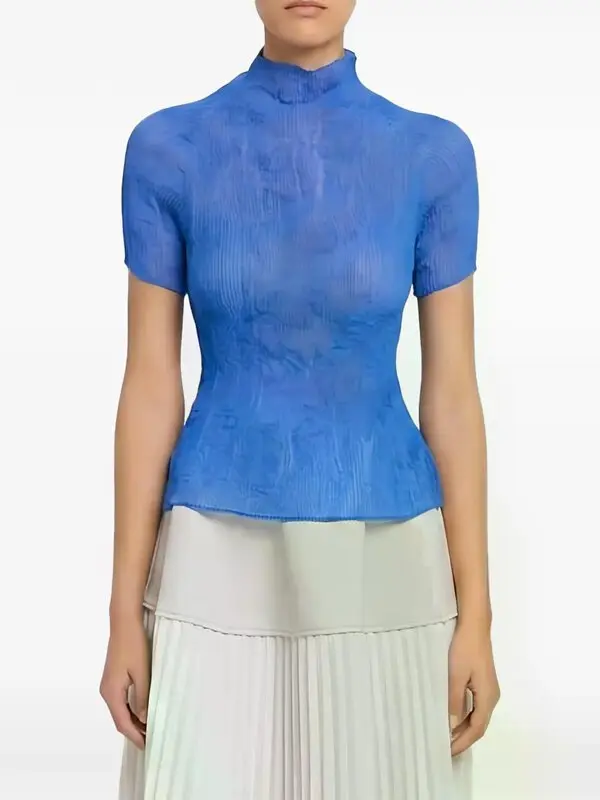Issey Miyake Plissé-effect High-neck T-shirt - Blue