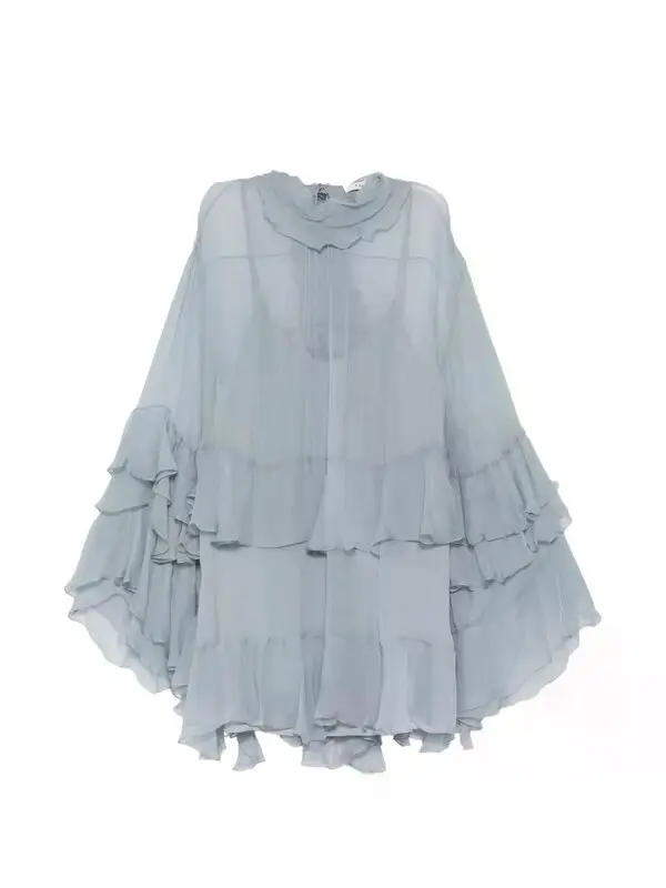 Chloé Ruffled Silk Mini Dress - Blue