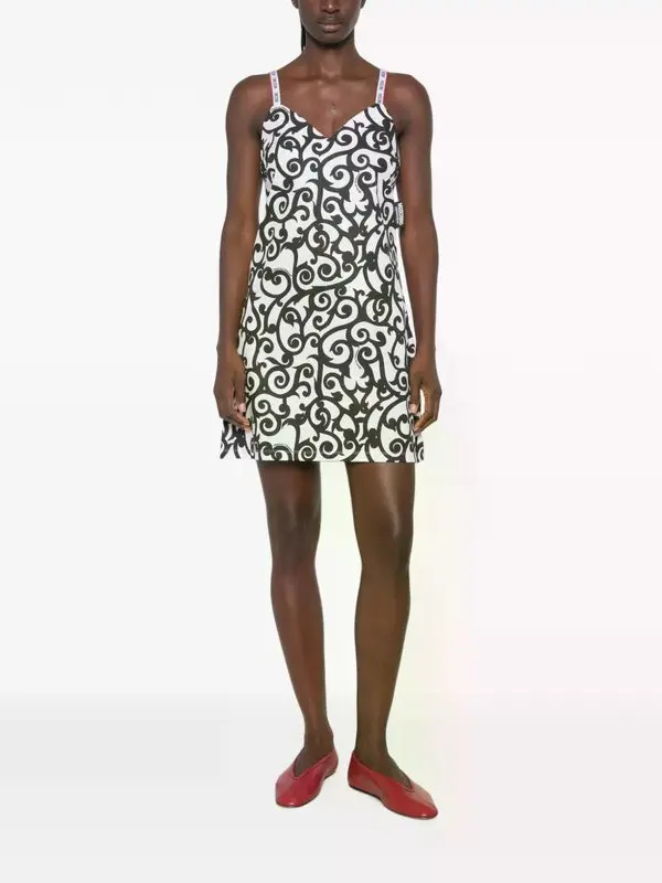 Moschino Baroque-print Logo-strap Dress - White