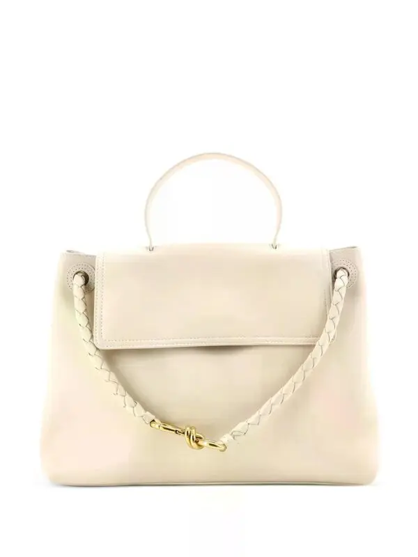 Bottega Veneta Ciao Ciao Top Handle Bag Leather With Intrecciato Detail Medium Satchel - White