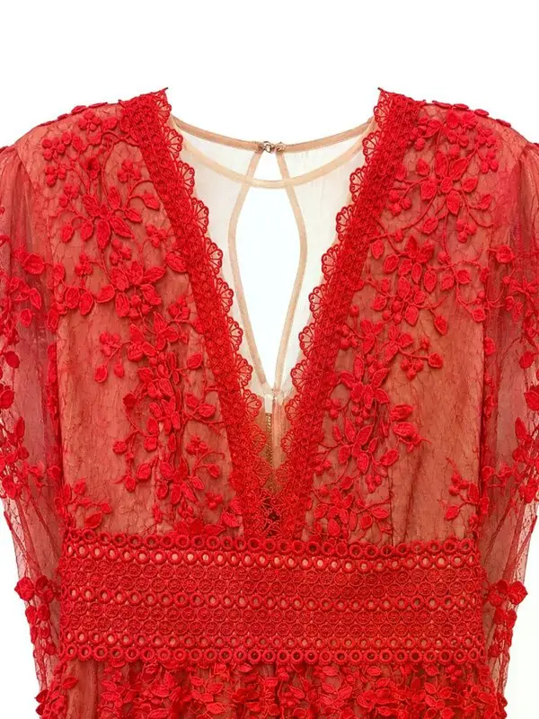 BRONX AND BRONCO Lace-embroidered Ruffled Mini Dress