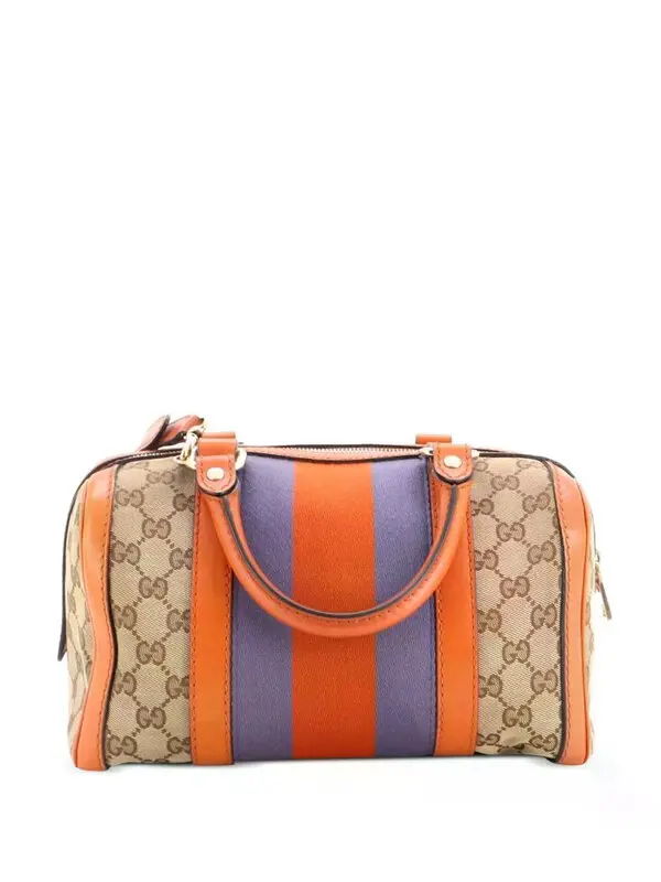 Gucci Vintage Web Boston Bag Gg Canvas Satchel - Brown