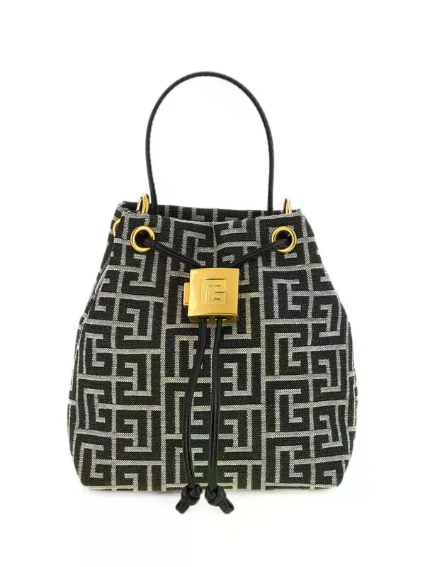 Balmain Pulse Monogram Jacquard Bucket Bag - Black