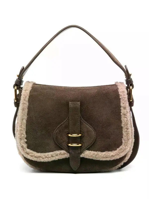 COCCINELLE Shearling-trim Suede Shoulder Bag