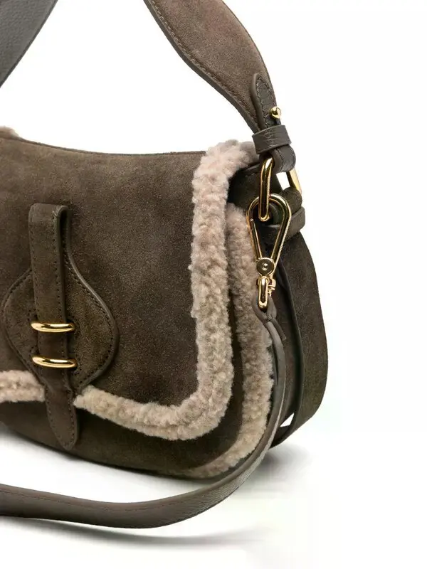 COCCINELLE Shearling-trim Suede Shoulder Bag