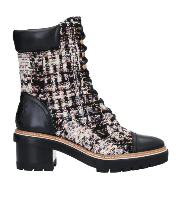 Tory Burch Tweed And Leather Lace-up Ankle Boots