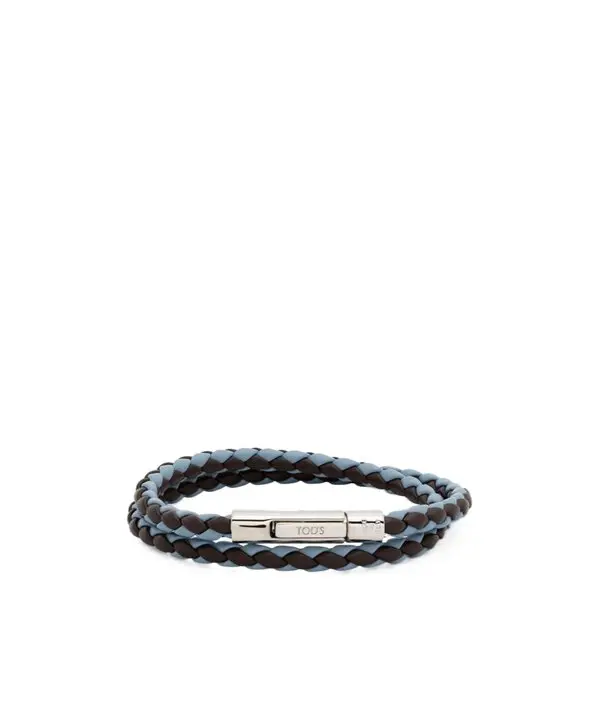 TOD'S Logo Engraved Braided Leather Bracelet - Black
