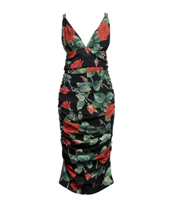Dolce & Gabbana Floral V-neck Sleeveless Dress