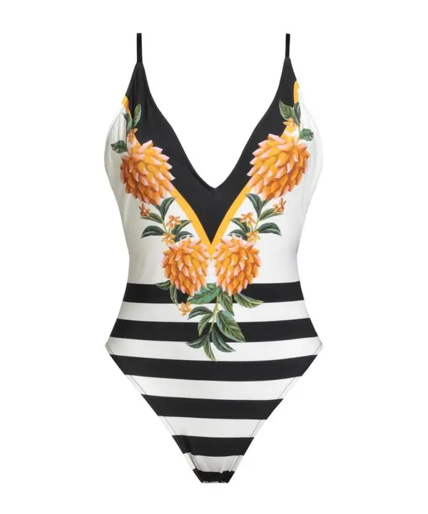 Farm Rio Striped Swimsuit - Camel