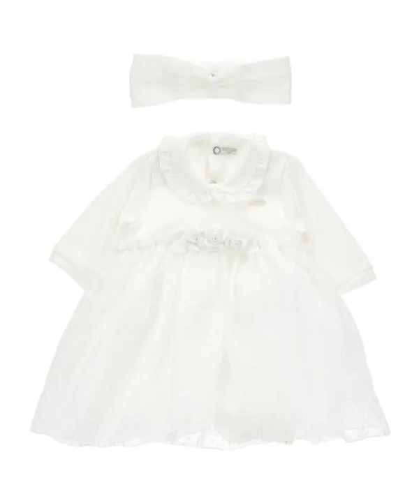 Monnalisa Floral-embellished Ruffled-collar Dress And Headband Set