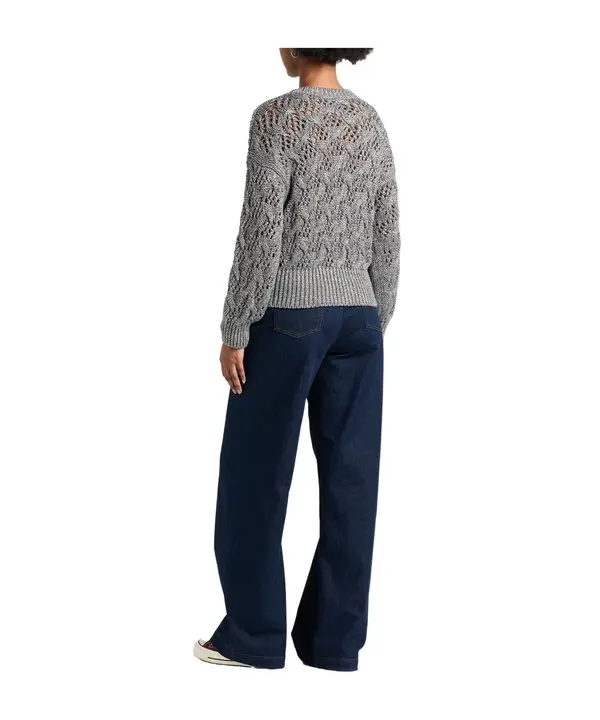 Max Mara Metallic Knit Crew Neck Pullover
