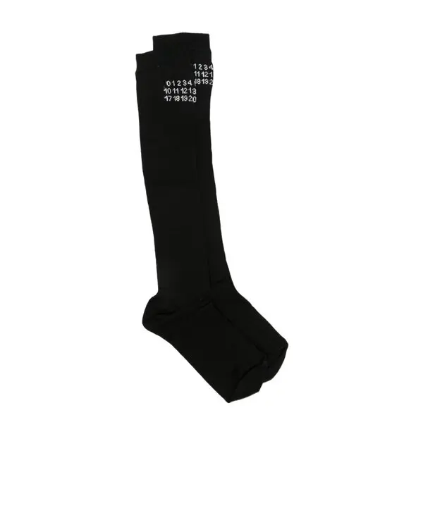 MAISON MARGIELA Numeric-logo Knee-high Socks - Black