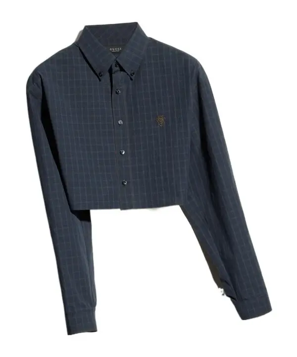 Gucci Cropped Checked Cotton Poplin Shirt