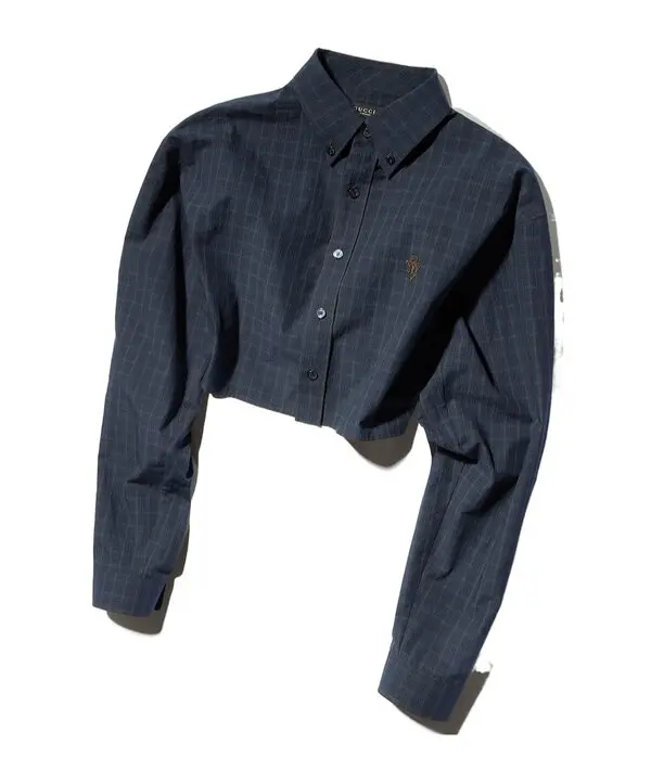 Gucci Cropped Checked Cotton Poplin Shirt
