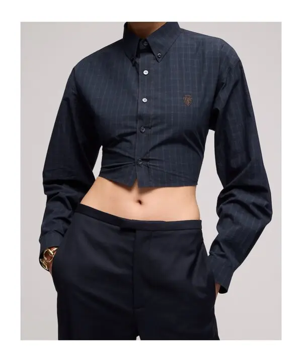 Gucci Cropped Checked Cotton Poplin Shirt