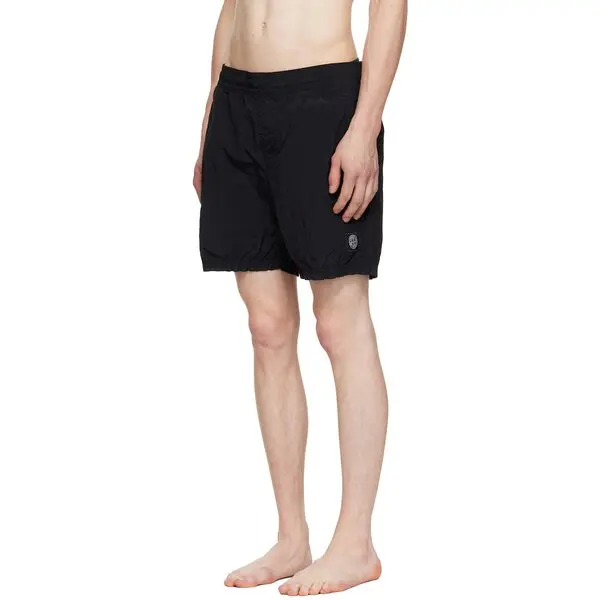 Stone Island Regular-fit Mid-length Swim Shorts With Pockets - Black
