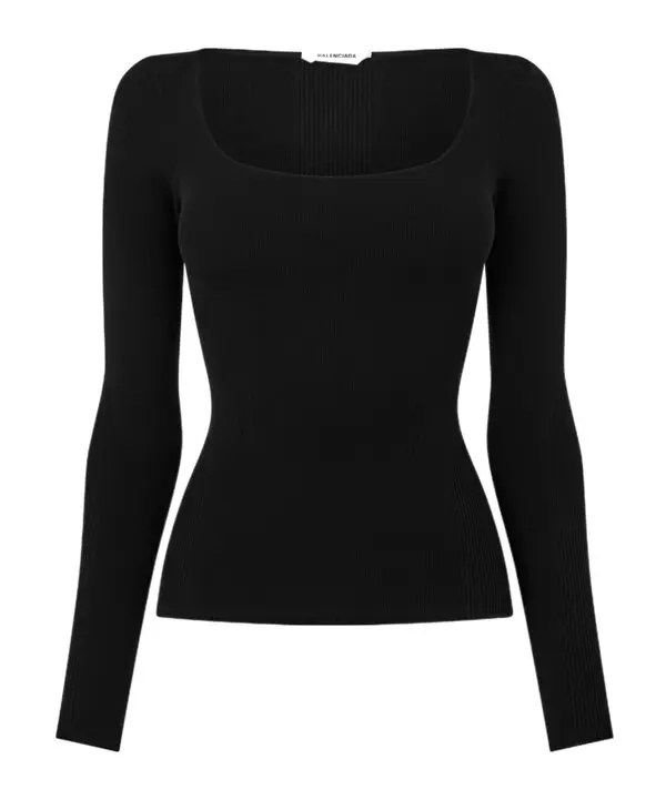 Balenciaga Long-sleeve Ribbed Scoop Neck Top