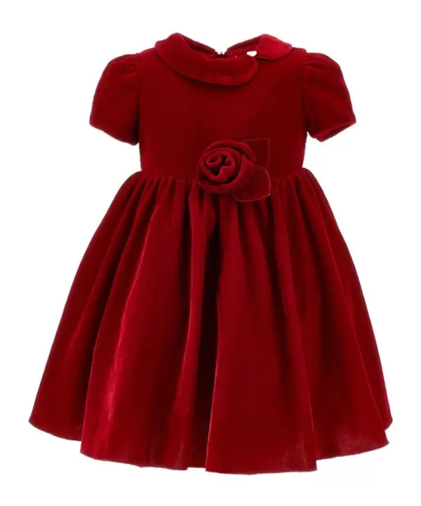 Monnalisa Rose-appliqué Peter Pan-collar Dress