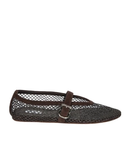 Alaïa Fishnet Embellished Ballet Flat - Anthracite Brown