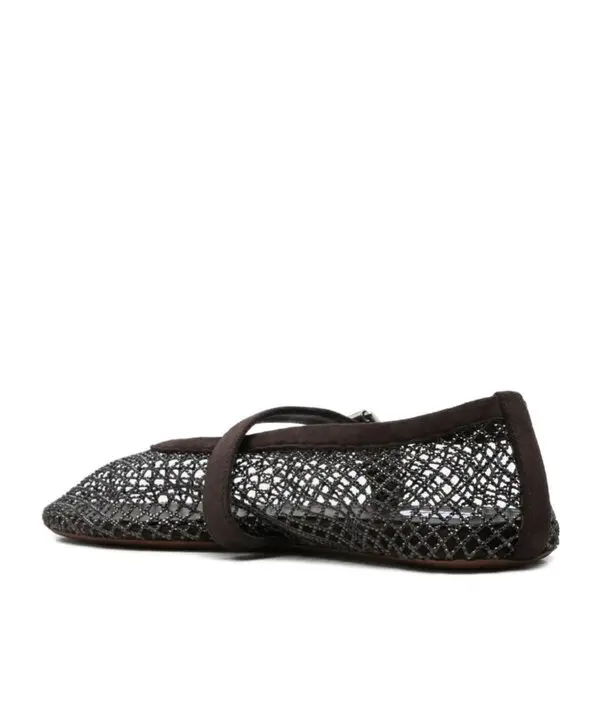 Alaïa Fishnet Embellished Ballet Flat - Anthracite Brown