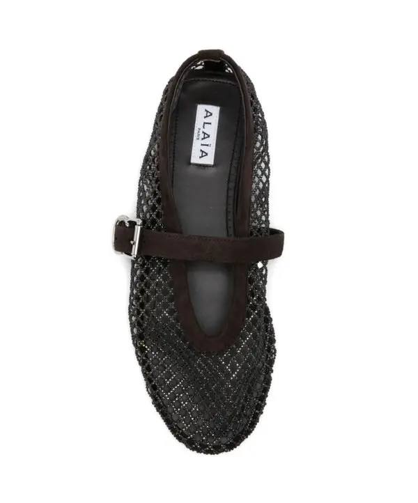 Alaïa Fishnet Embellished Ballet Flat - Anthracite Brown