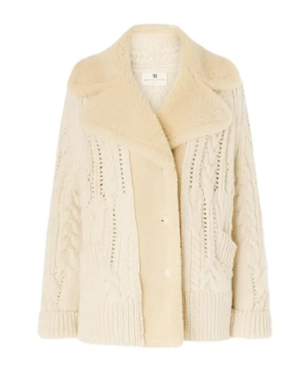 Ermanno Scervino Oversized Virgin Wool Cardigan With Merino Shearling Collar - Cream