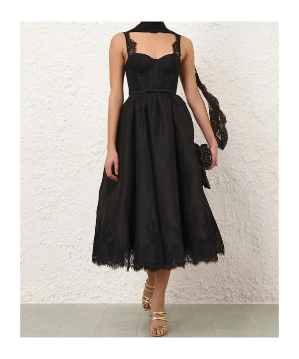 Zimmermann Valiant Lace Trim Midi Dress - Black