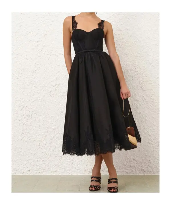 Zimmermann Valiant Lace Trim Midi Dress - Black