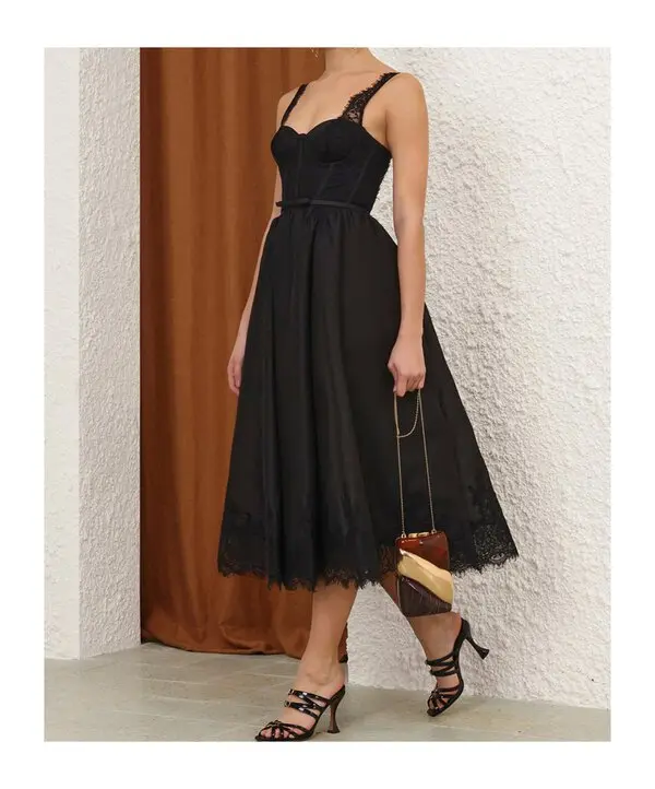 Zimmermann Valiant Lace Trim Midi Dress - Black