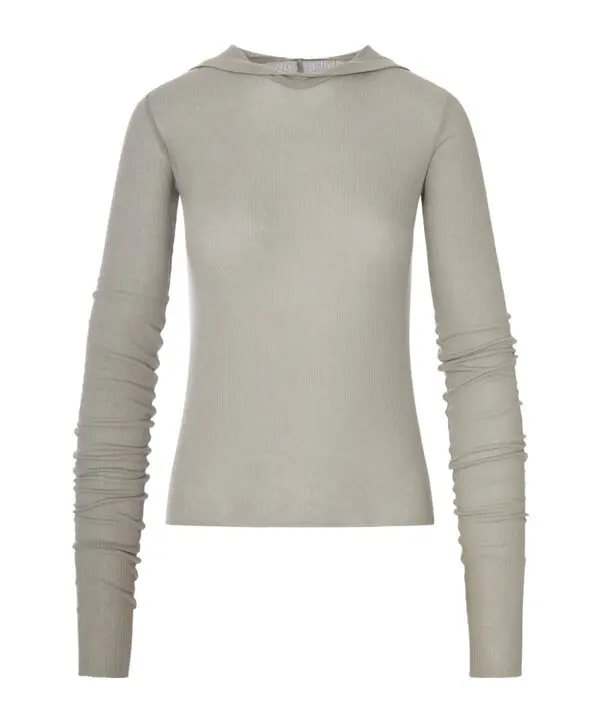 Rick Owens Long Sleeved Ribbed Hoodie - Light Neutral