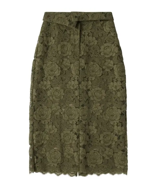 Simone Rocha Peeling Floral-lace Midi Skirt - Khaki